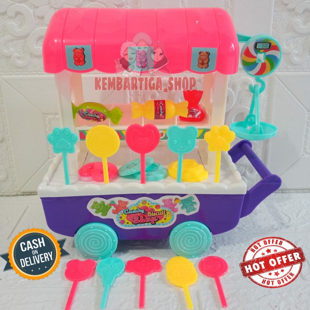 Jual Mainan anak gerobak dorong candy and biskuit shop gerobak penjual ...