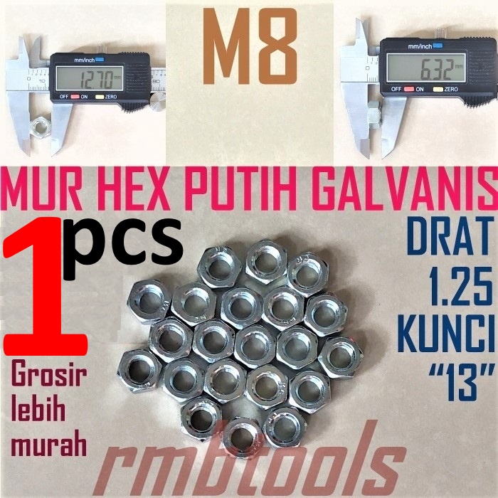 Jual MUR M8 HEX PUTIH GALVANIS KUNCI 13 PITCH 1.25 | Shopee Indonesia