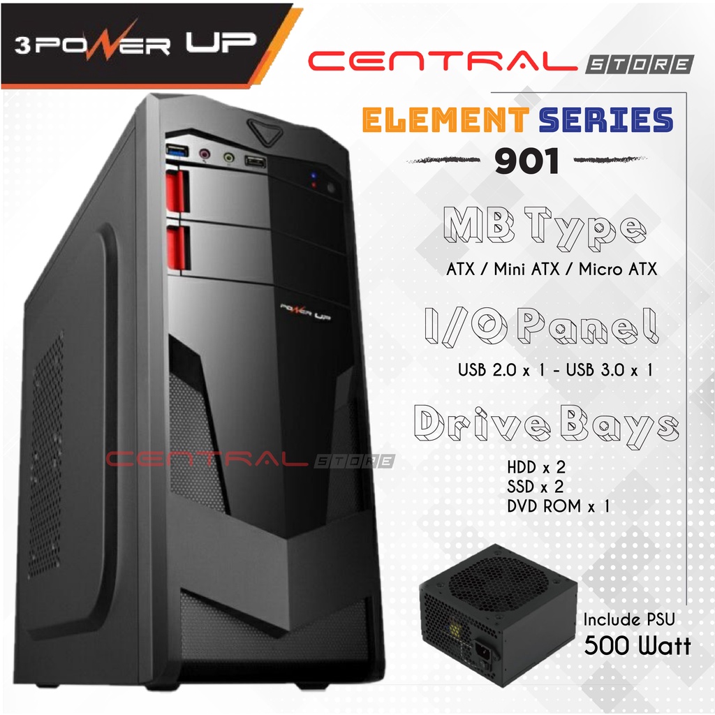 Jual Casing Case POWER UP ELEMENT 901 PC Komputer plus PSU 500 Watt ...