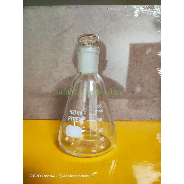 Jual Erlenmeyer Flask 100ml with glass stopper / dengan tutup kaca Pyrex | Shopee Indonesia