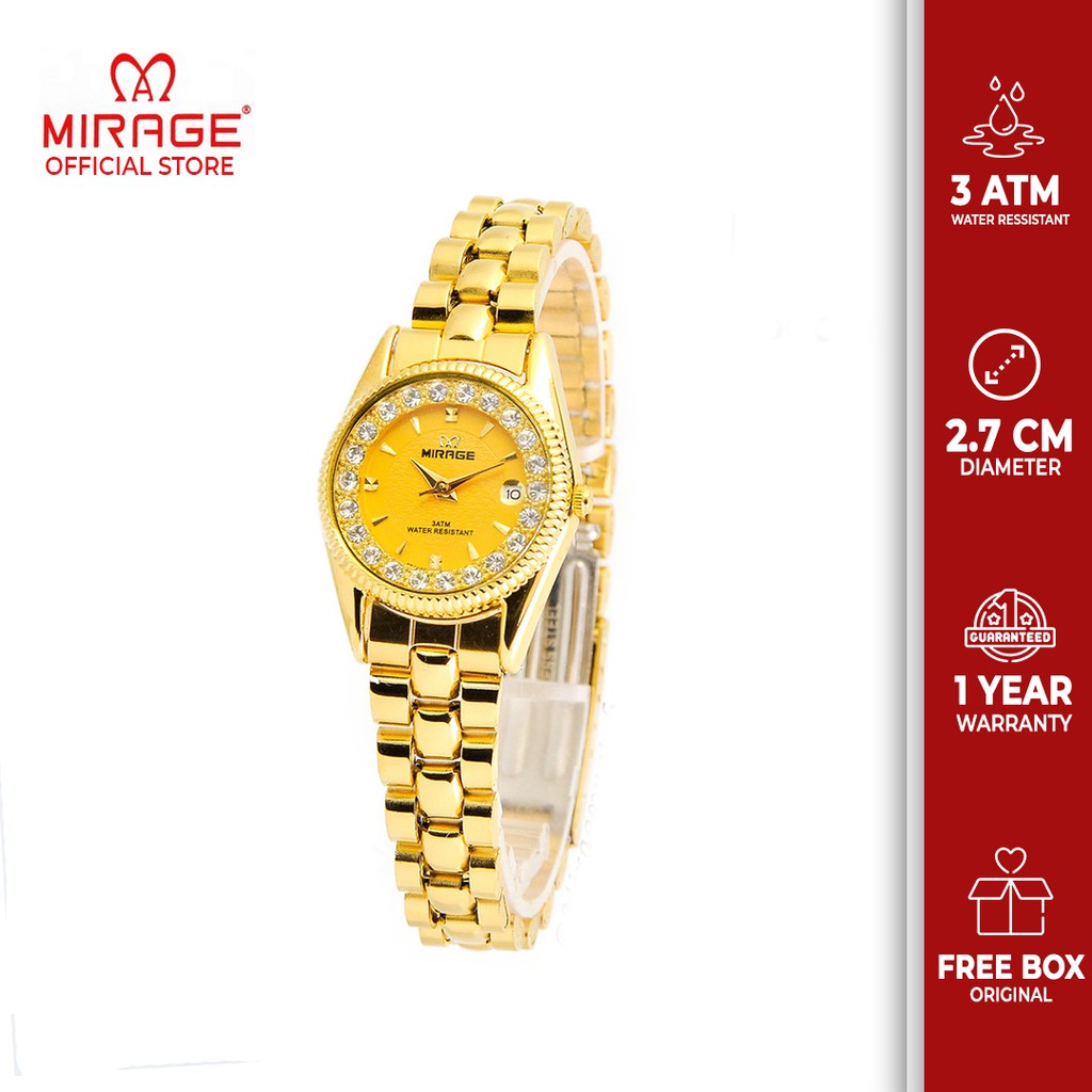 Jual Mirage Original Jam Tangan Wanita Mewah Permata Emas Gold Anti ...