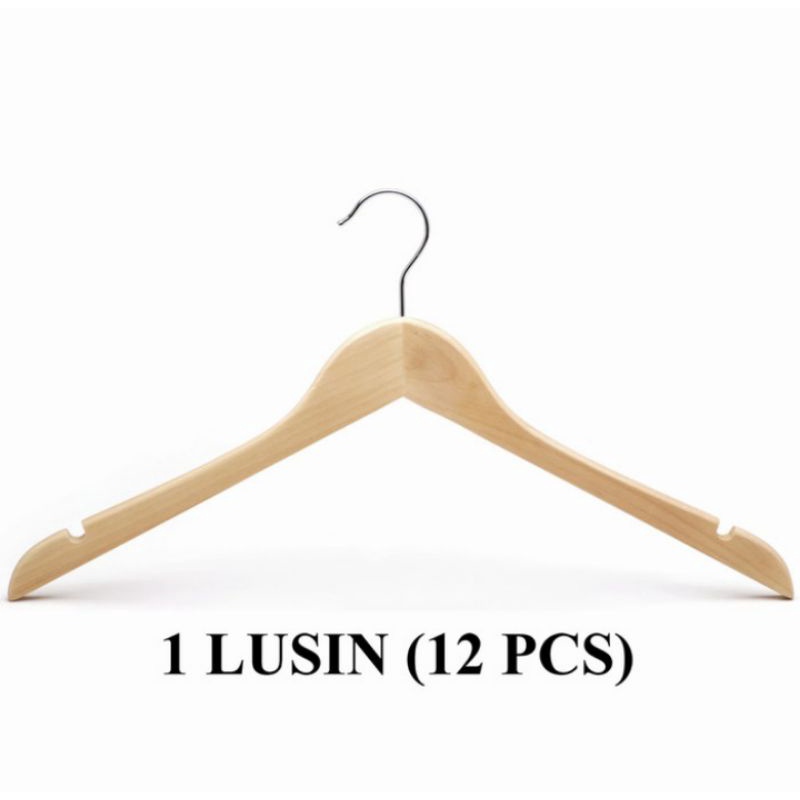 Jual hanger kayu dewasa Warna natural harga 1 lusin(12pcs) | Shopee ...