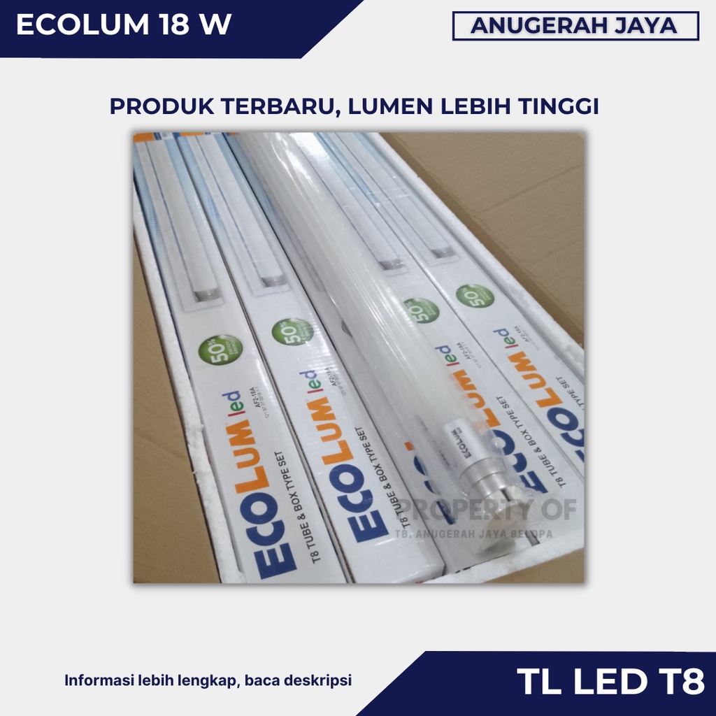Jual ECOLUM Lampu TL LED T8 18 WATT 120 cm | Shopee Indonesia