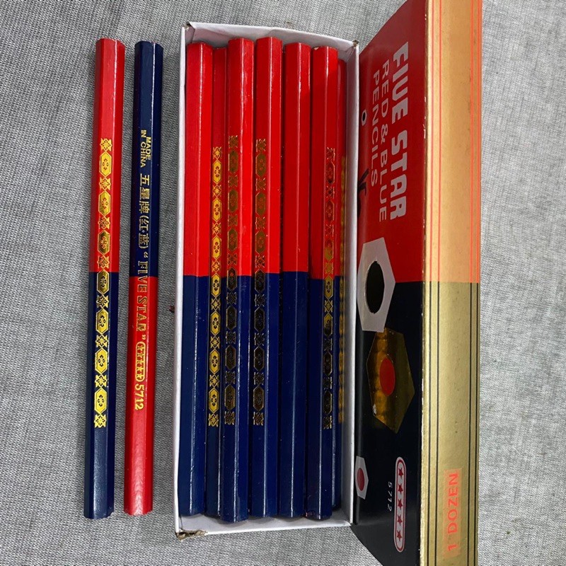Jual pensil pola kain/ Five Star Red and Blue Pencil / Pensil Merah ...
