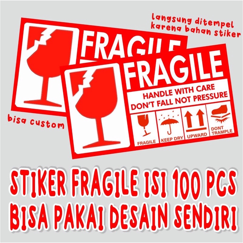 Jual Stiker fragile isi 100 pcs per pack untuk ditempel di paket handle ...