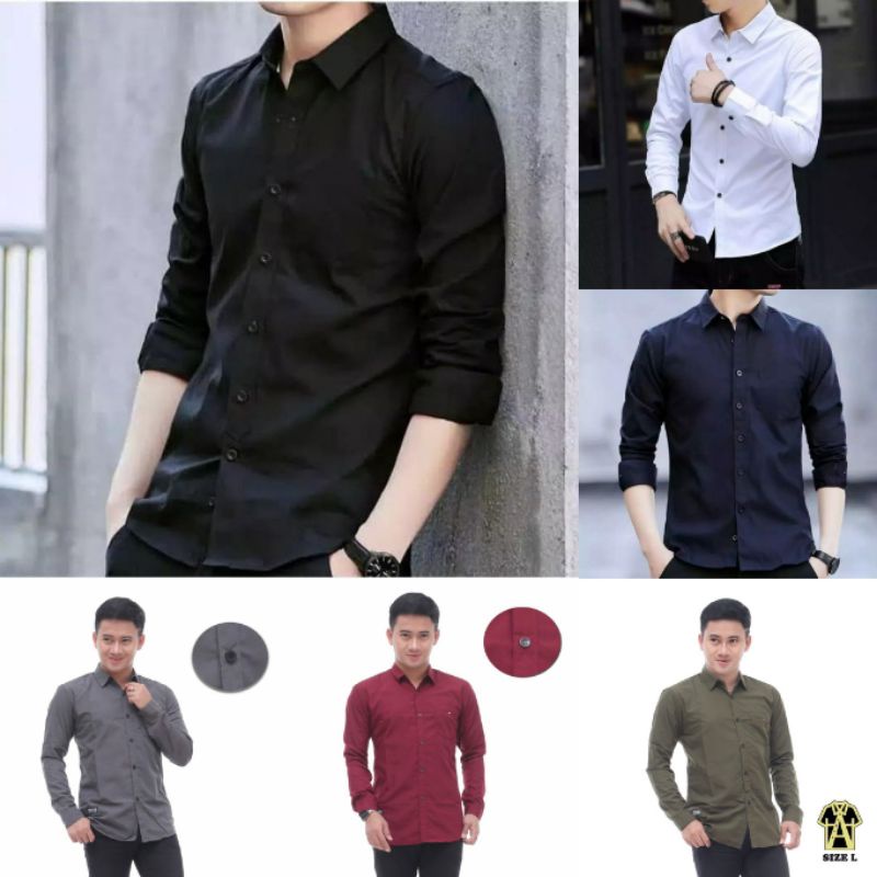 Jual Kemeja Polos Slimfit | kemeja Pria Polos Lengan Panjang M L XL XXL ...