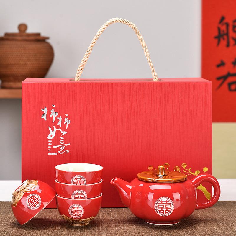 Jual Chinese Wedding Tea set / Teko Phang Teh / Teaset Pernikahan Merah ...