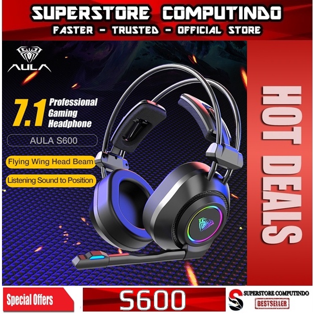 Jual Headset Gaming AULA S600 USB Virtual 7.1 Surround-RGB Light-AULA S ...