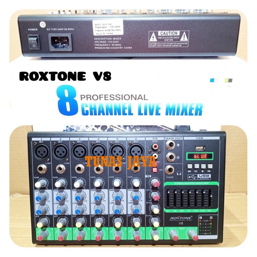 Jual MIXER AUDIO ROXTONE V8 - V 8 PROFESIONAL MIXER 8 CHANNEL LIVE MIXING | Shopee Indonesia