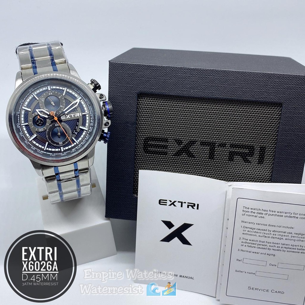 Jual Jam Tangan Extri X6026 Pria Rantai Stainless Chrono dan Tanggal Aktif Kualitas Original ...