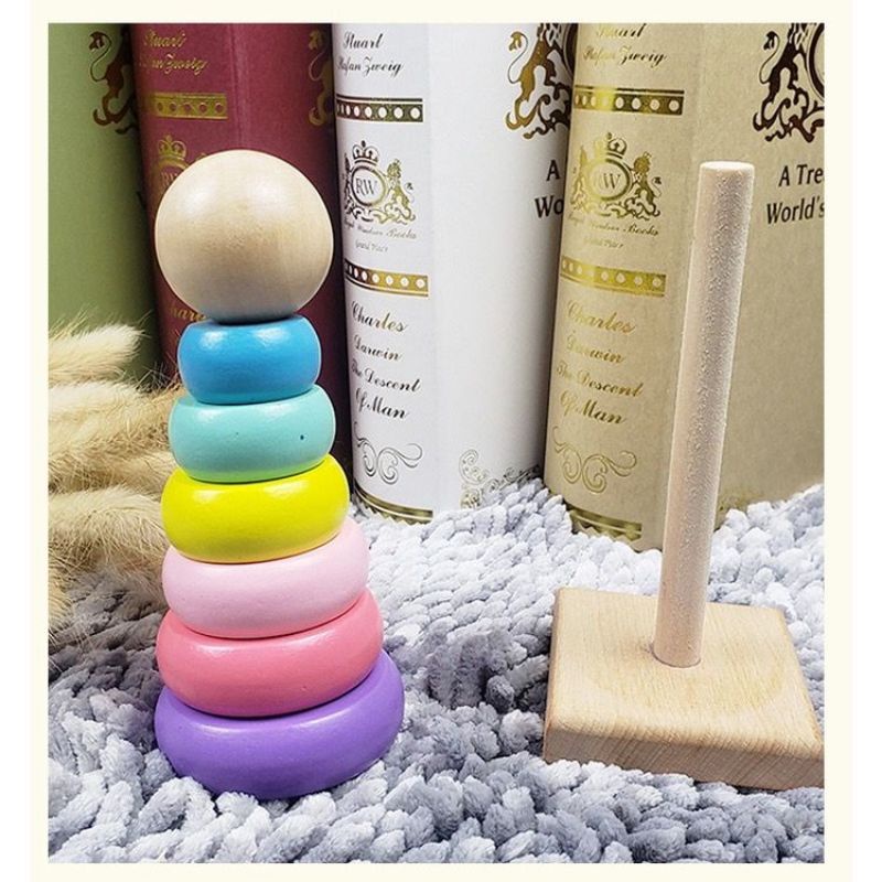 Jual Mainan Edukasi Susun Pastel Tower - Mainan Donat Kayu Susun Anak ...
