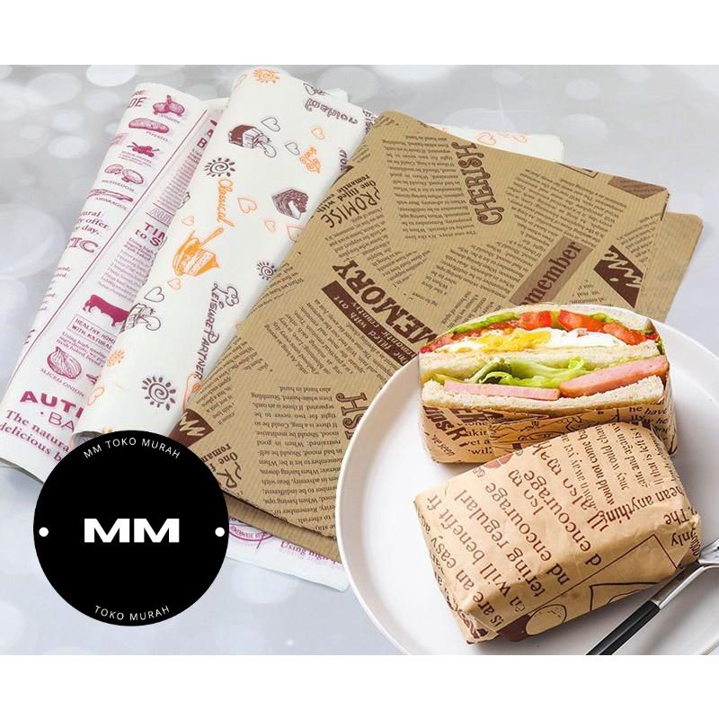 Jual wax paper 28x38cm 25lembar / kertas roti motif / baking paper ...