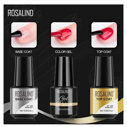 Jual ROSALIND TOP COAT BASE COAT 7ml SOAK OFF GEL POLISH KUTEK GEL NAIL ...