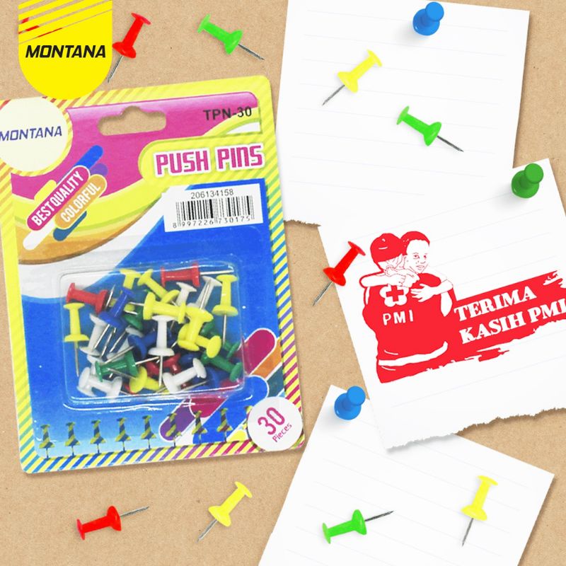 Jual Push Pin / Jarum Tekan isi 30pcs / Paku Pin Montana TPN-30 ...