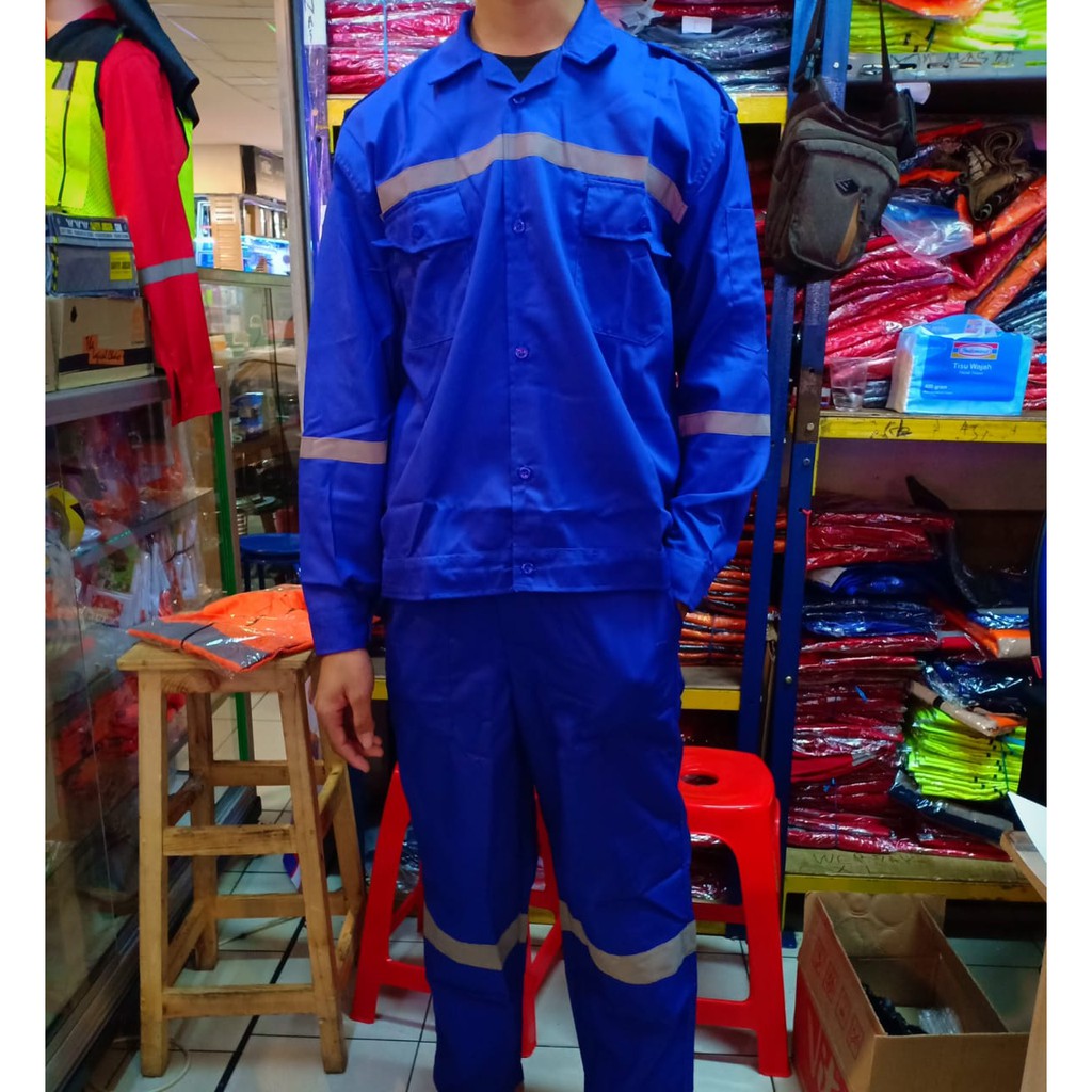 Jual Seragam kerja safety baju celana biru BCA / wearpack safety ...