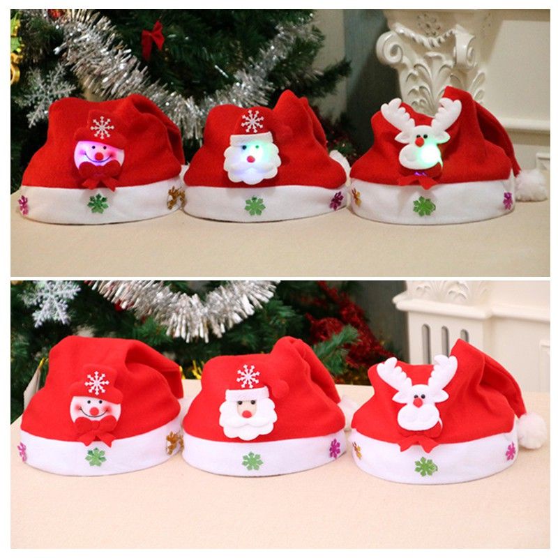 Jual Topi Natal Santa LED Tebal 3 Permainan Lampu All Size Dewasa/Anak ...