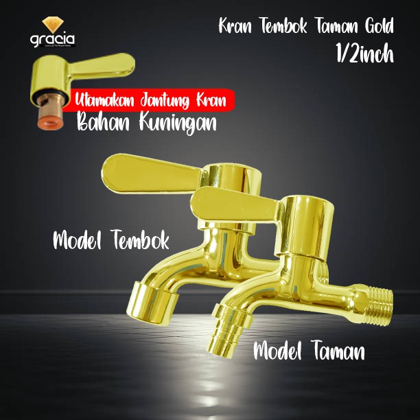 Jual Kran Air 1/2 Inch Gold / Keran Tembok / Kran Taman Tembok 1/2inch ...