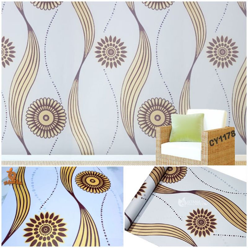 Jual Baru - Murah Wallpaper Sticker Dinding Putih Motif Salur Cakra Gold Emas Mewah Minimalis ...