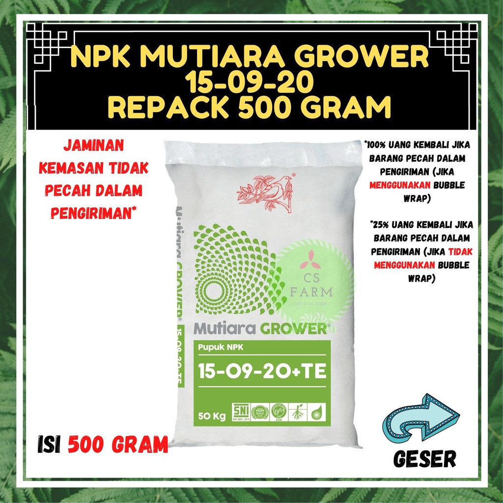Jual NPK Mutiara Grower 15 09 20 TE Repack 500 gram/ Pupuk tanaman ...