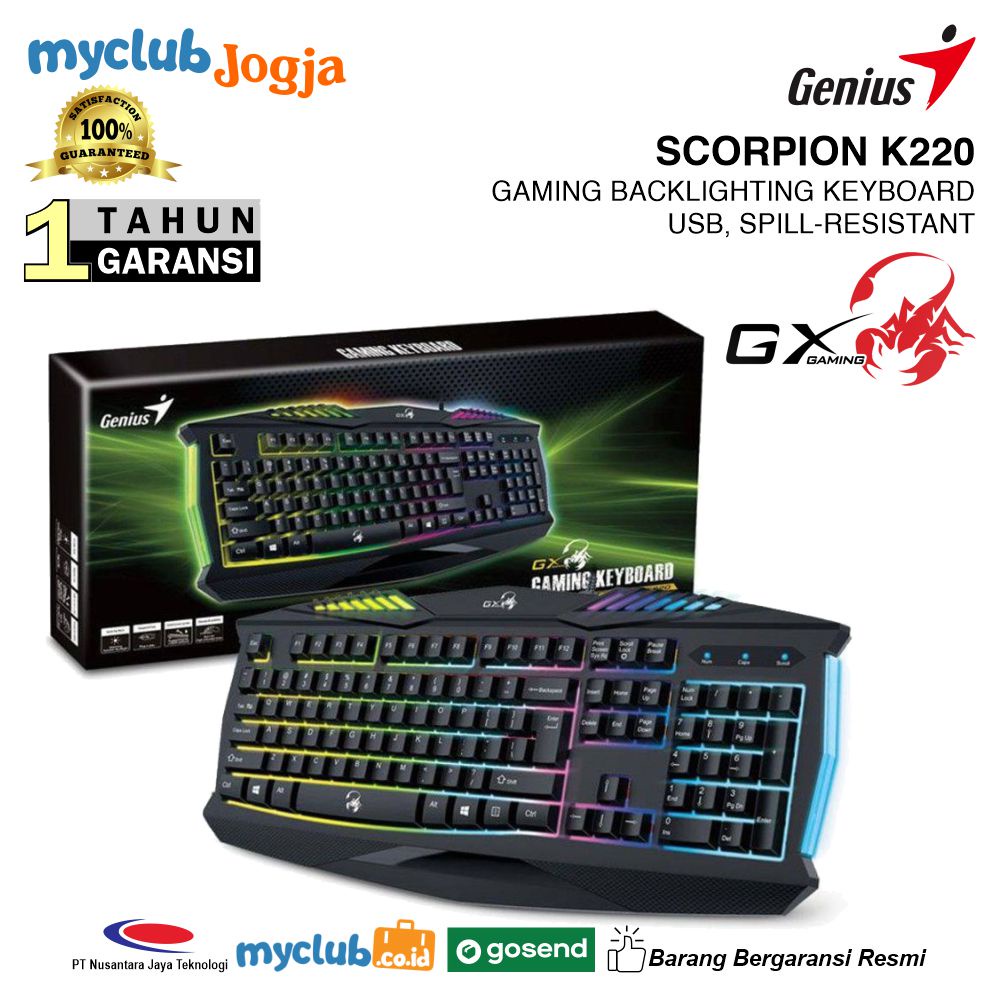 Jual Keyboard Gaming GENIUS SCORPION K220 USB LED RAINBOW BACKLIGHT ...
