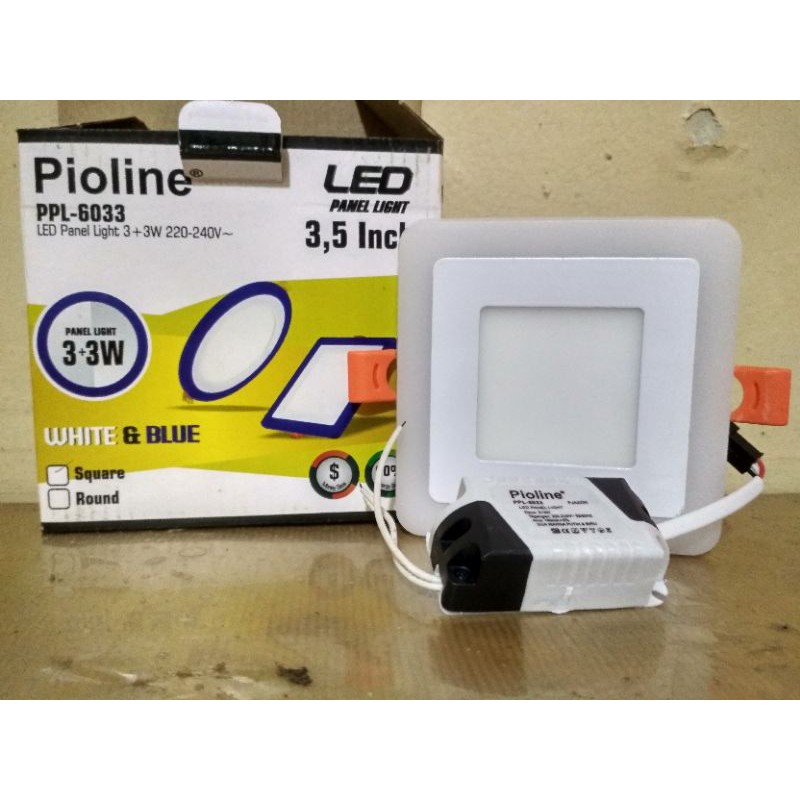 Jual panel light 3,5 inch LED pioline 2warna 3+3w (putih+biru) square ...