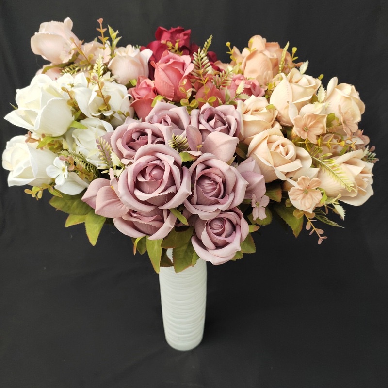 Jual Bunga Mawar Artificial Rose Kuncup Kain Fern Asparagus Eucalyptus ...