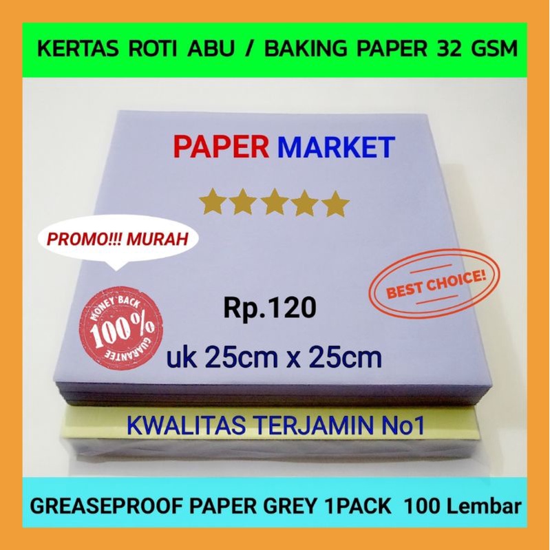 Jual KERTAS ROTI ABU GREASEPROOF PAPER GREY uk 25 cm x 25 cm 32GSM ...