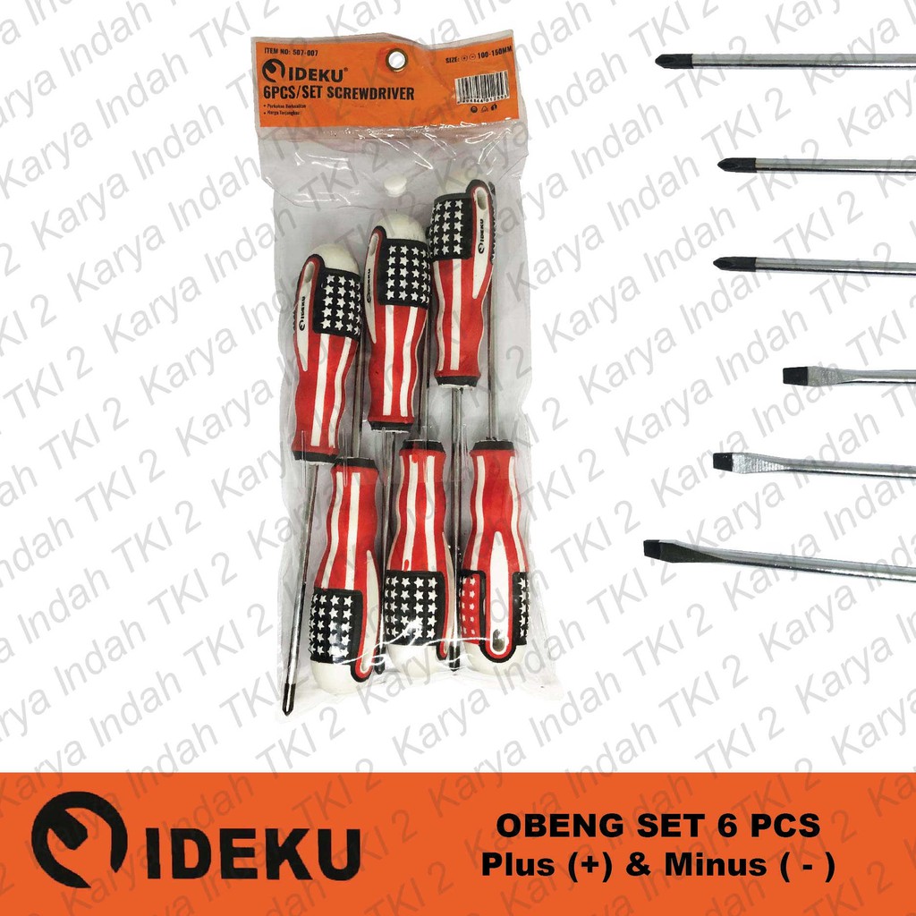 Jual Obeng Magnet Set 6 Pcs Bendera IDEKU Plus Minus Screwdriver Gagang ...