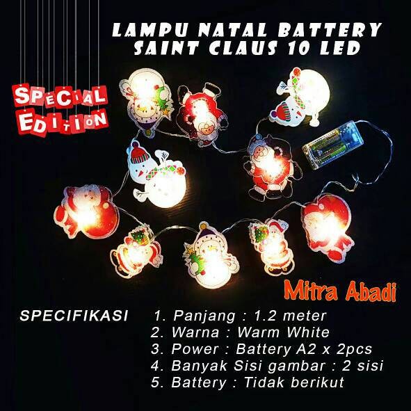 Jual Lampu Natal Santa Claus Warm White 10 LED Batre A2 Panjang 1,2 ...