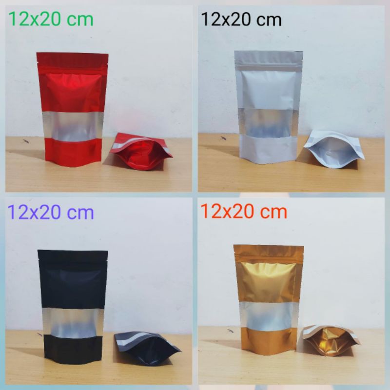 Jual kemasan kopi 100gr standing pouch window klip metalized ukuran ...