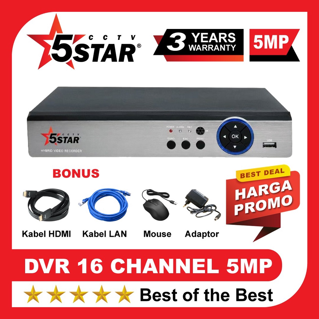 Jual DVR 16CH 5MP 5 STAR 16 Channel Ultra HD 1920P H.265 Bonus Promo ...