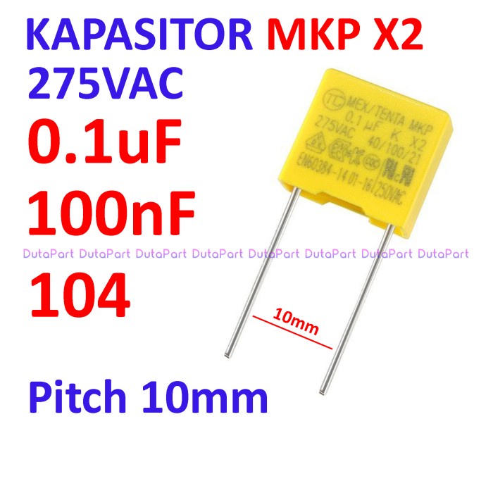 Jual Produk Terbaru 275Vac 0.1Uf Mkp Mpx X2 Pitch 10Mm Kapasitor Capacitor 275V 100Nf 104 ...
