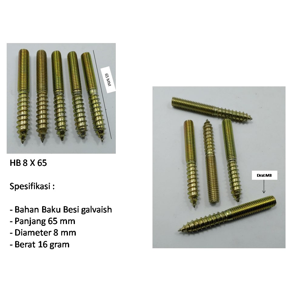 Jual Hanger Bolt M8x65 Baut Gantung 8x65mm M8 x 65 Hangerbolt Wall ...