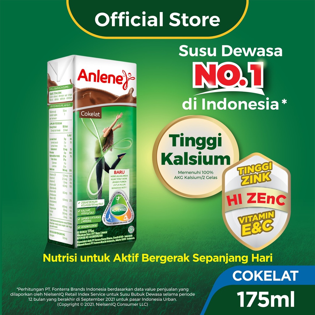 Jual Anlene Susu Dewasa UHT Cokelat 175ml - Nutrisi Tinggi Kalsium ...