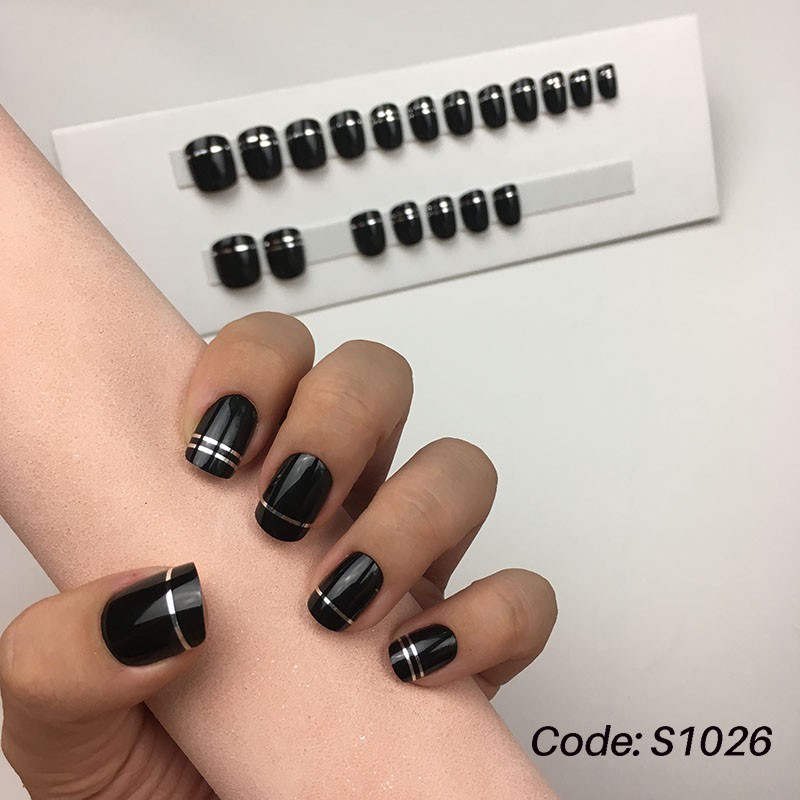 Jual S1026 Silver Lining - Square Fake Nails (Kuku Palsu Motif ...