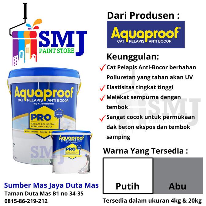 Jual Cat Pelapis Anti Bocor AQUAPROOF PRO warna Putih ukuran 4kg ...