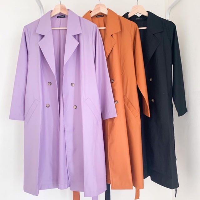 Jual Lilac Korean Long Blazer Coat Panjang Kancing Tortoise | Shopee ...