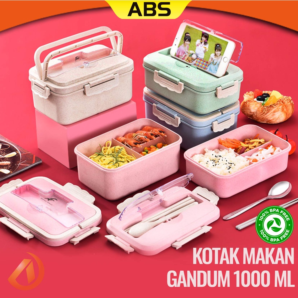 Jual ABS Lunch Box Set Kotak Bekal Makan Jerami Gandum kotak makan 1000ml 4 In 1 Free Sendok ...