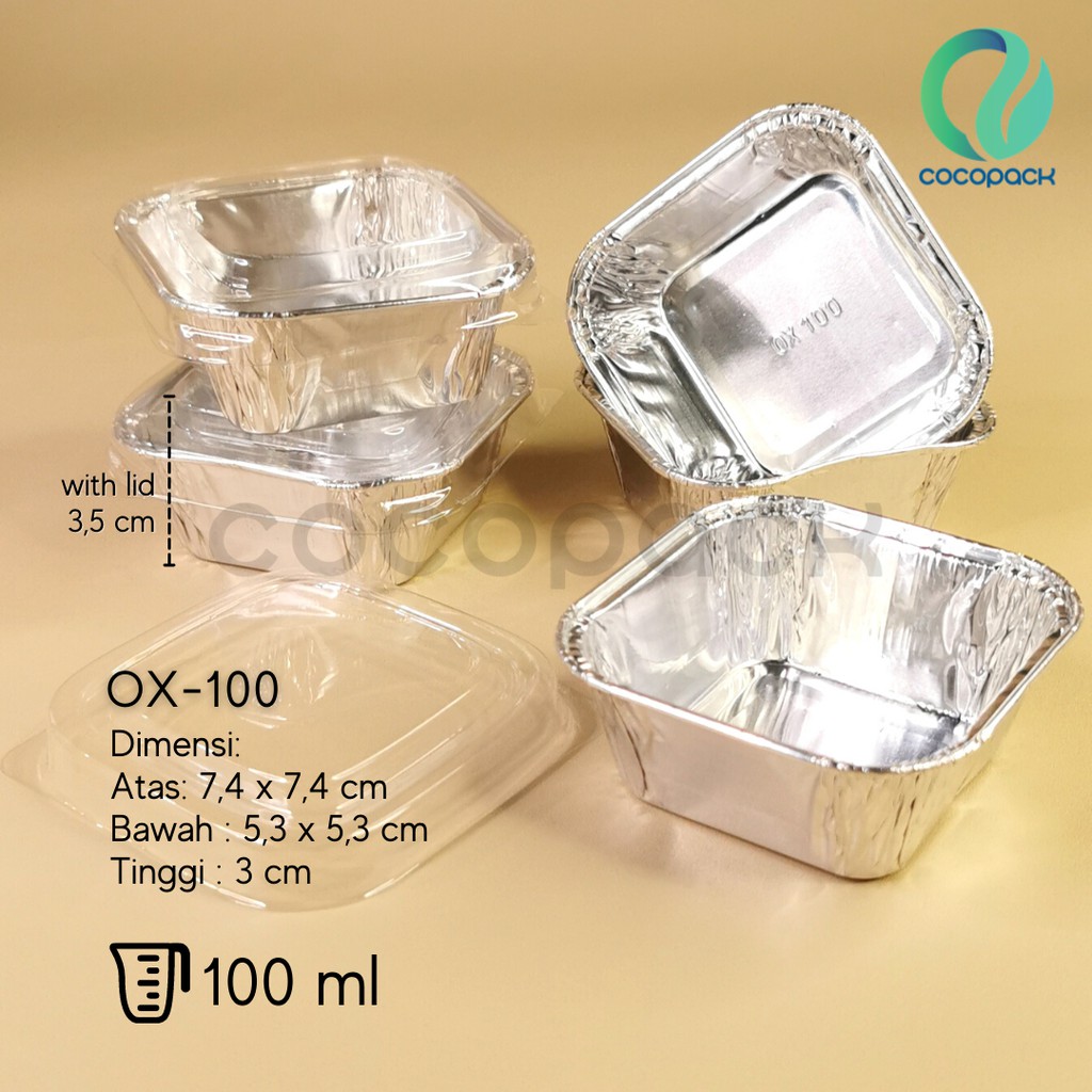Jual 25 PCS Aluminium Foil Cup Square / Persegi / Bujur Sangkar / OX-100 + Tutup Mika | Shopee ...