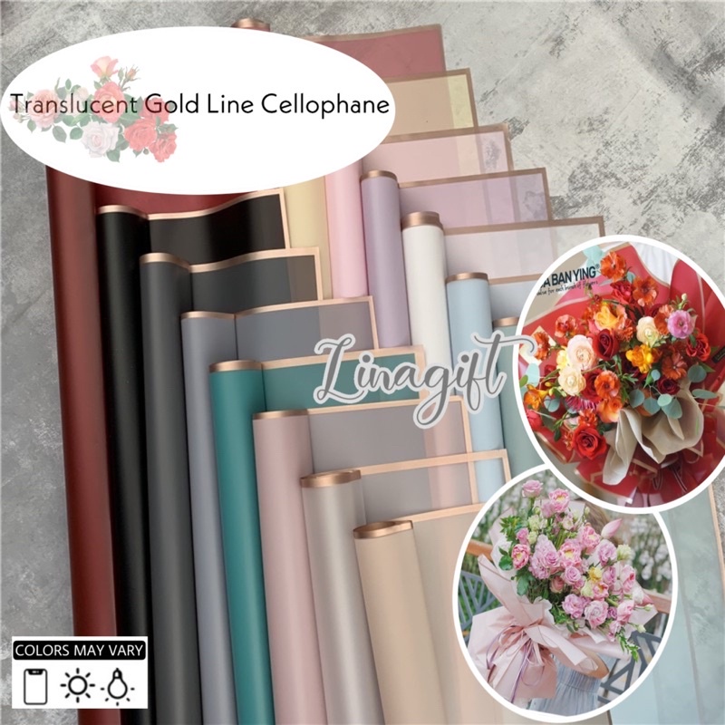 Jual ( 5 Lembar ) TRANSLUCENT GOLD LINE - FLOWER WRAPPING PAPER ...