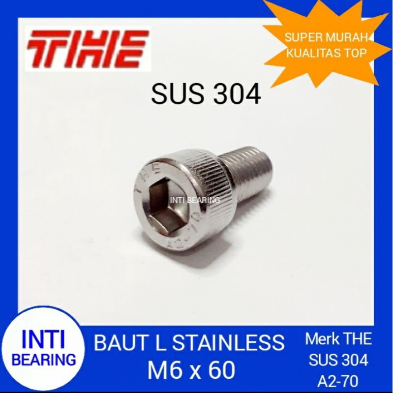 Jual BAUT L STAINLESS M6x60 MERK THE M6 x 60 SS SUS 304 HEX SOCKET HEAD ...