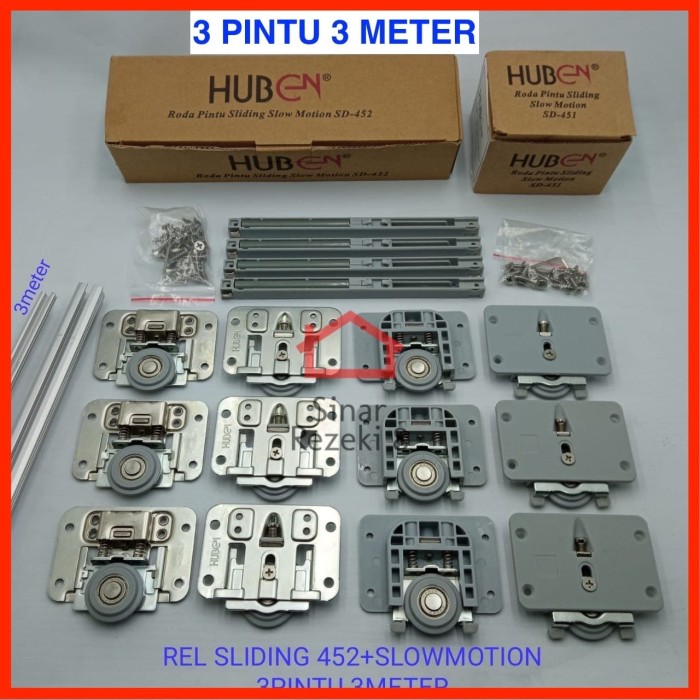 Jual Roda Rel Pintu Lemari Sliding Geser Slow Motion HUBEN SD 452 - 3P ...