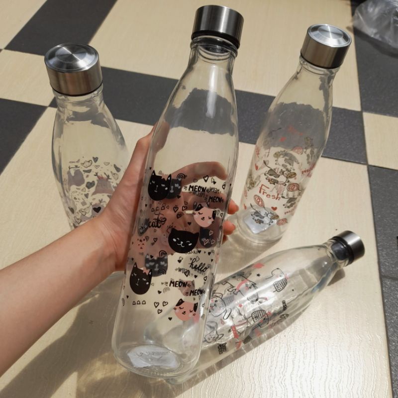 Jual BOTOL KACA 1 LITER MOTIF tumbler kaca tumbler tutup botol kaca ...
