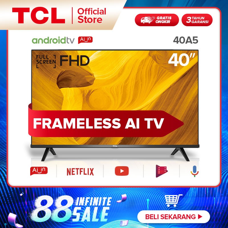Jual TCL 40 inch Smart LED TV - Android - Frameless - FHD - Model ...