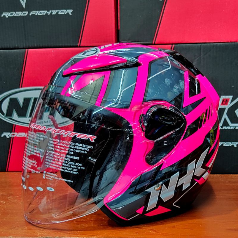 Jual Helm Half face NHK R6 SE Patrol Pink Fink Fluorecent/Silver ...