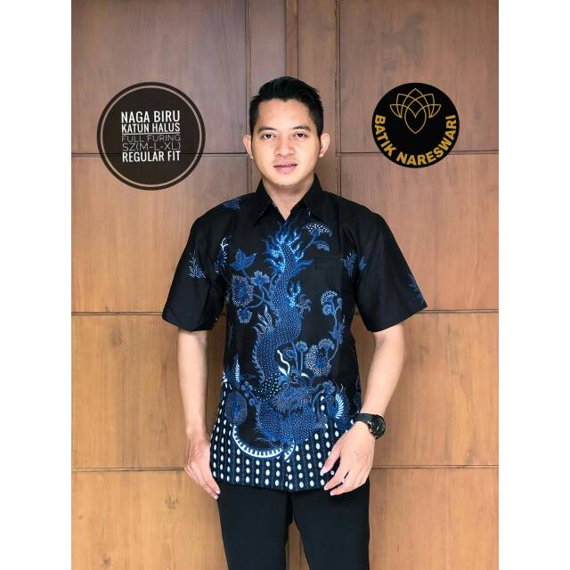 Jual Batik Pria NAGA BIRU Pendek Asli Katun Halus Sragenan Full Furing ...