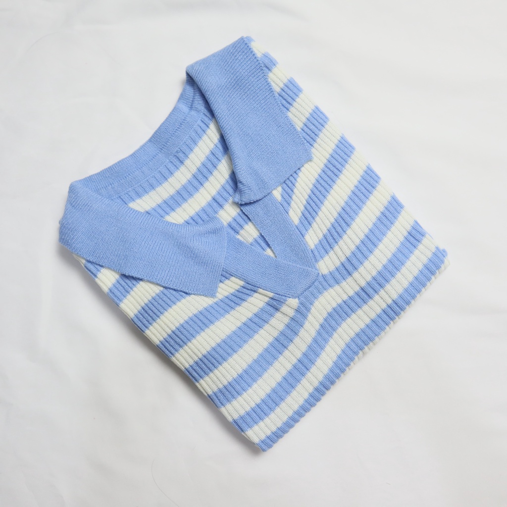 Jual Atasan Kerah salur polo Kaus Rajut Wanita / Korean Vneck Blouse | Shopee Indonesia