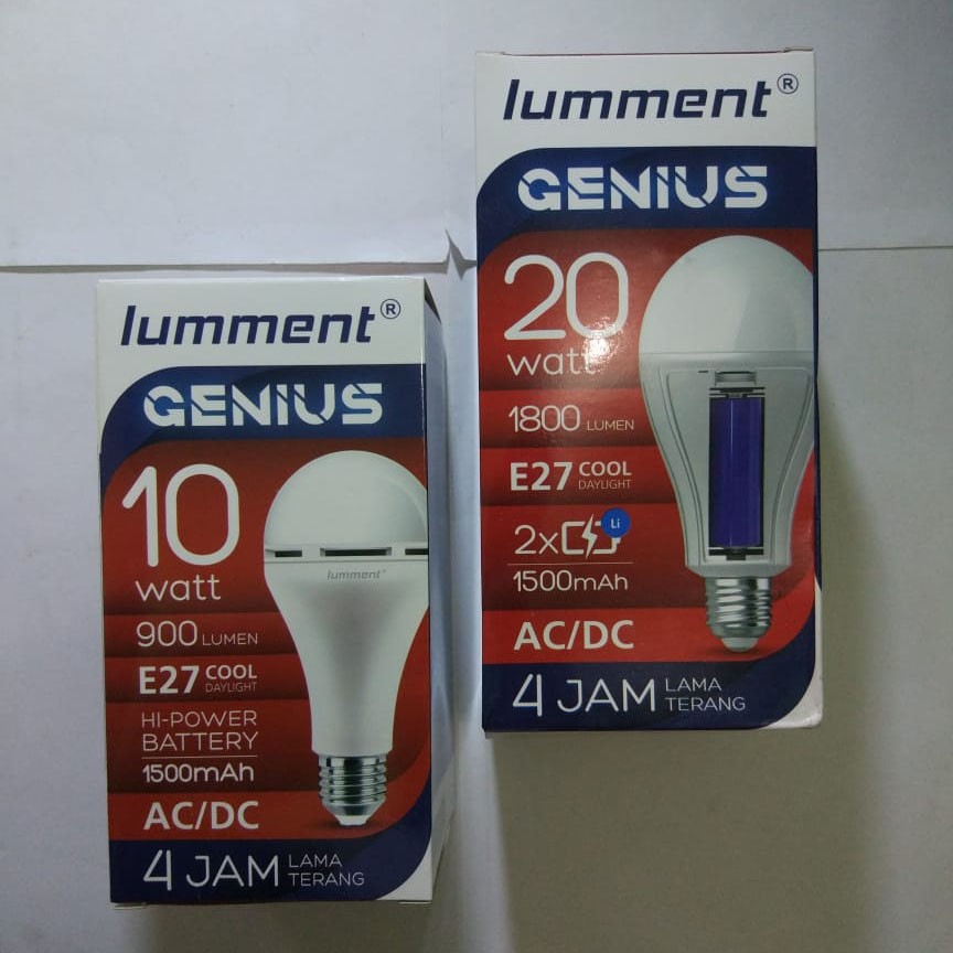 Jual LAMPU LED EMERGENCY LUMMENT 10W / 20W GENIUS MAGIC LAMP BATERAI ...