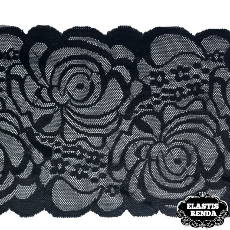 Jual (Harga Per Meter) Renda Stretch Hitam Motif Bunga Cantik Lebar 15 ...