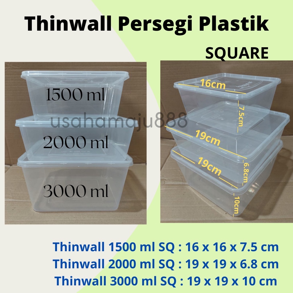 Jual 25set Thinwall 1500ml 2000ml 3000ml Square Kotak Makan Plastik